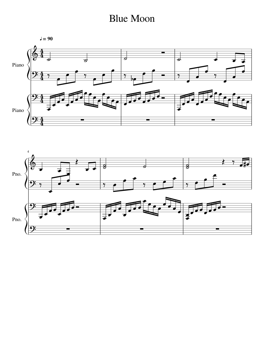 Blue Moon Sheet music for Piano | Download free in PDF or MIDI ...
