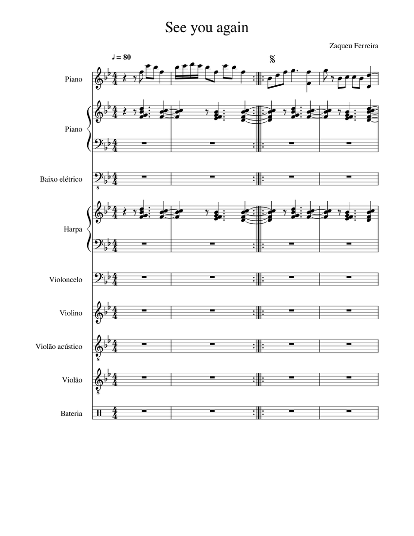 See You Again Sheet music for Piano, Violin, Bass, Harp | Download free ...