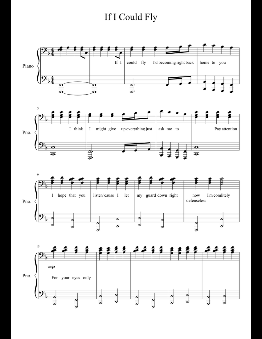 One Direction - If I Could Fly sheet music for Piano download free in ...