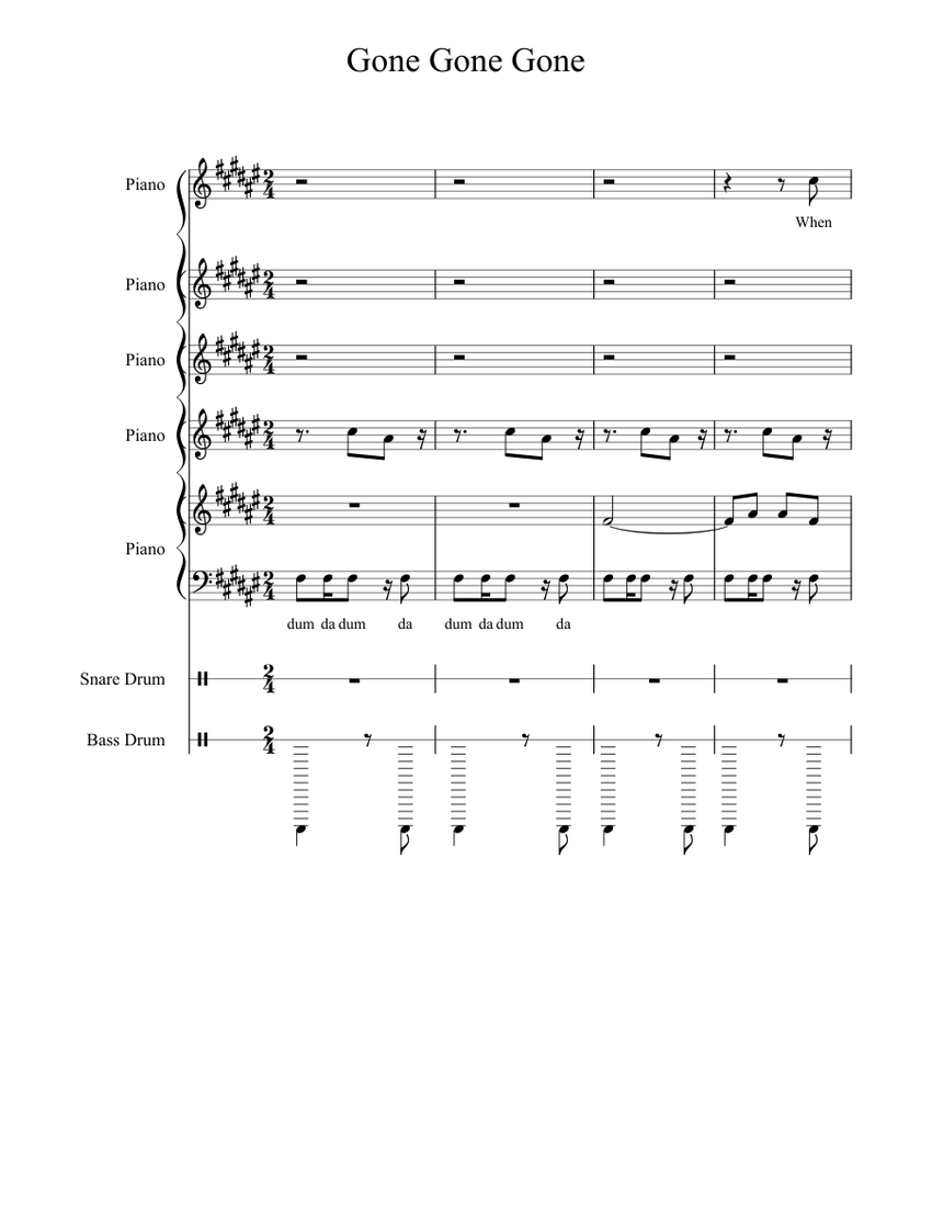 Gone Gone Gone Sheet music for Piano | Download free in PDF or MIDI ...