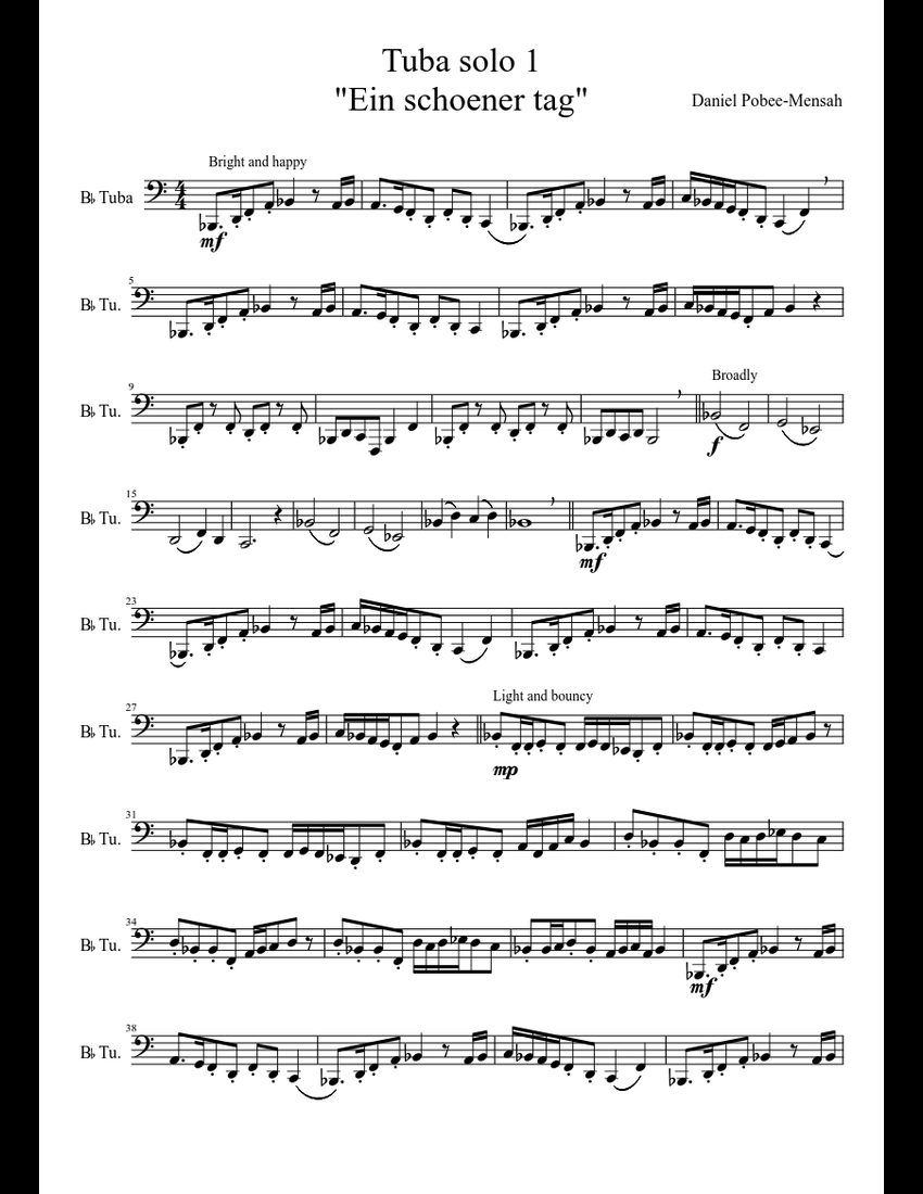 Tuba solo 1"Ein schoener tag" sheet music download free in PDF or MIDI
