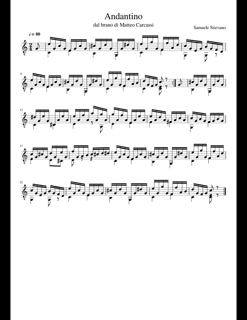 Andantino sheet music for Guitar download free in PDF or MIDI