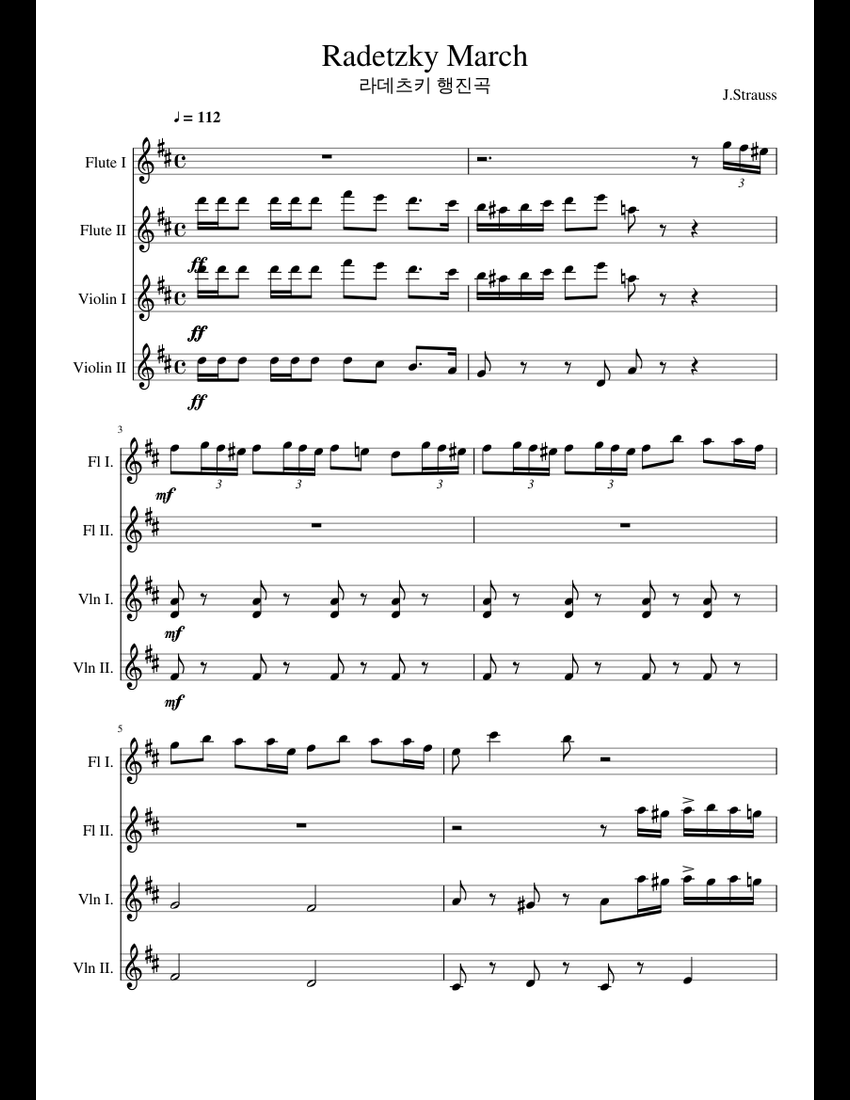 Radetzky March (FL+VLN) sheet music for Flute, Violin download free in ...