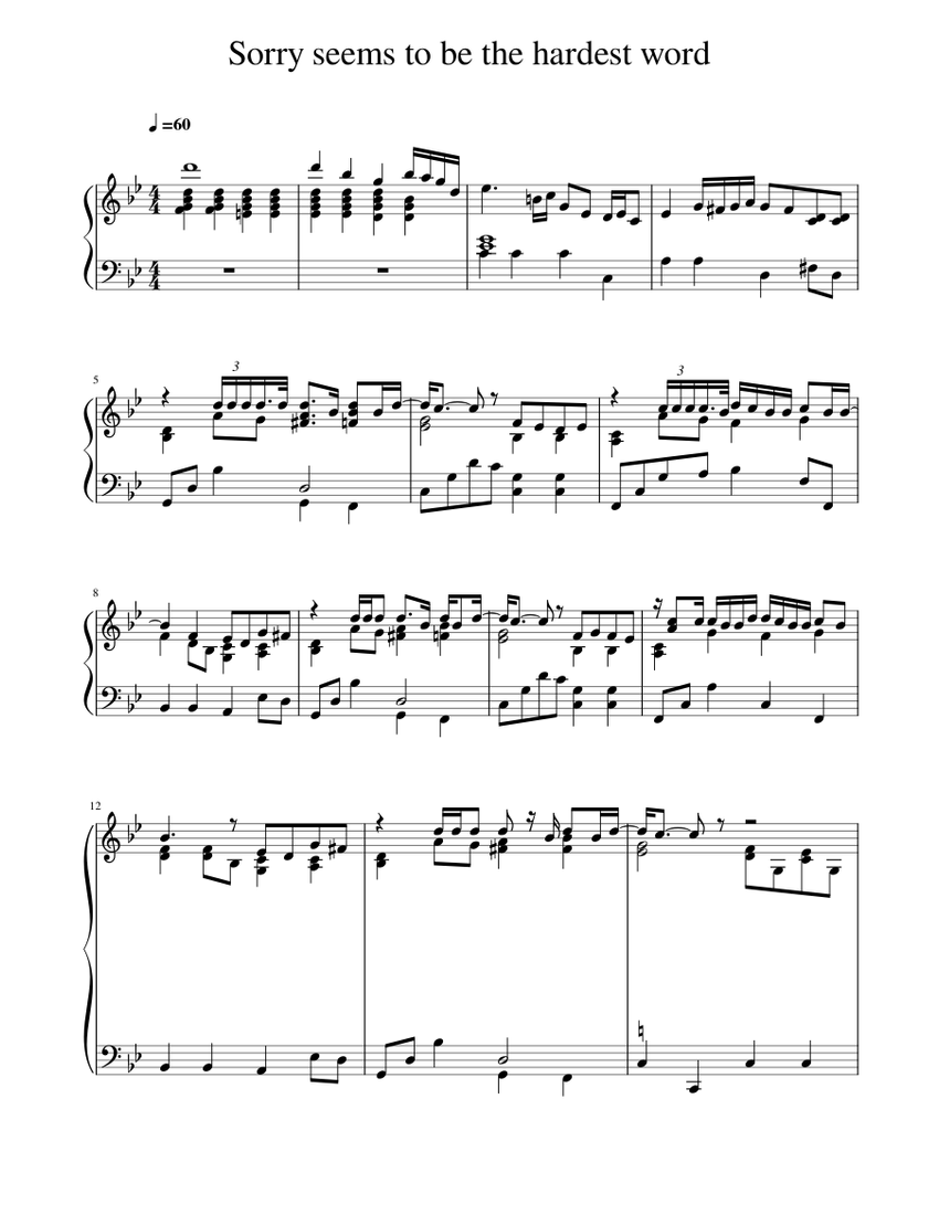 sorry seems to be the hardest word sheet music for Piano download free ...