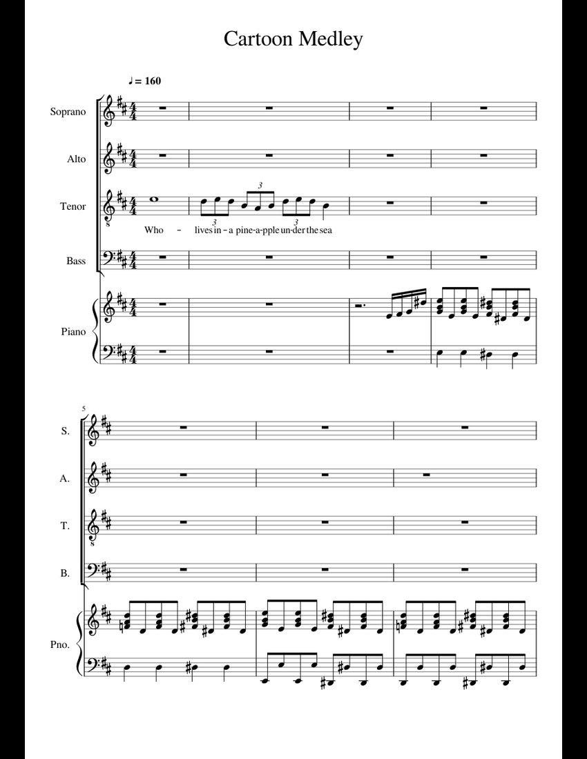Cartoon Medley 2 sheet music for Piano download free in PDF or MIDI