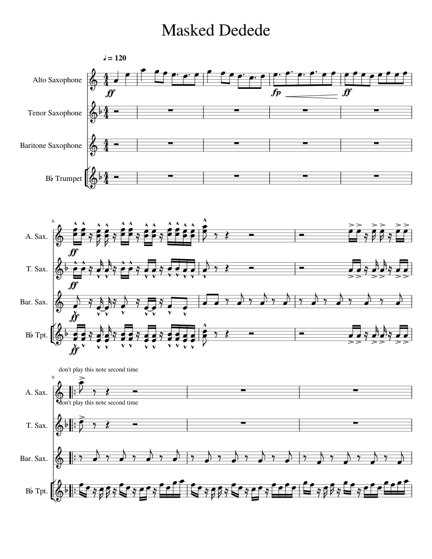 Masked Dedede Sheet music for Alto Saxophone, Tenor Saxophone, Baritone ...
