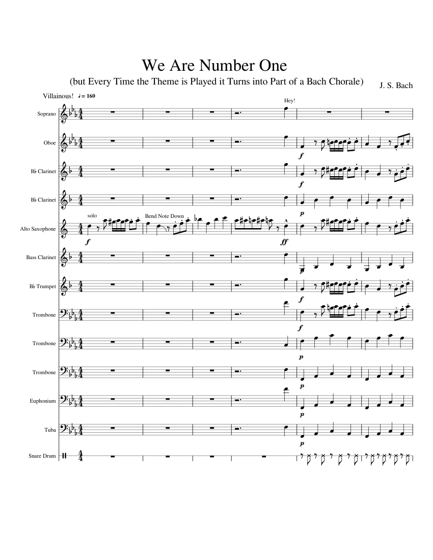 We Are Number One ft. Bach Sheet music for Clarinet, Voice, Oboe, Alto ...