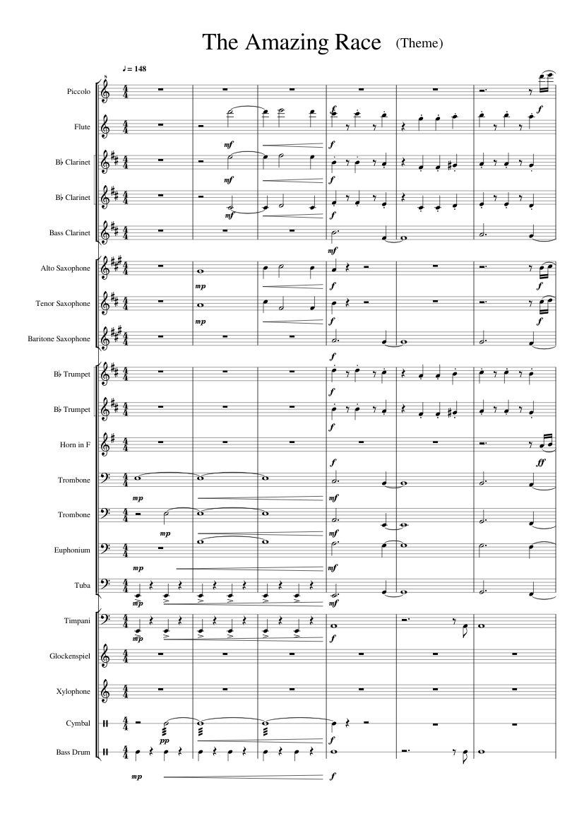 The Amazing Race (Concert Band) sheet music for Flute, Clarinet ...