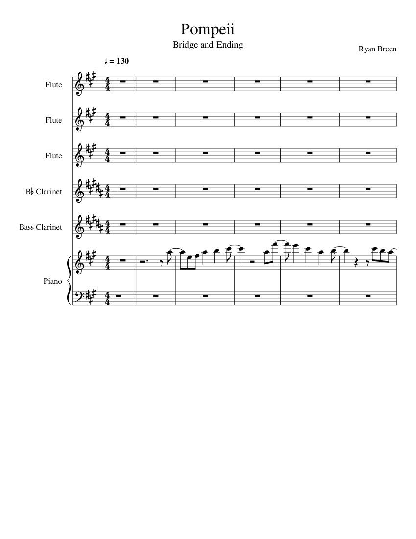 Pompeii PART 2 (bridge and ending) Sheet music for Flute, Clarinet ...