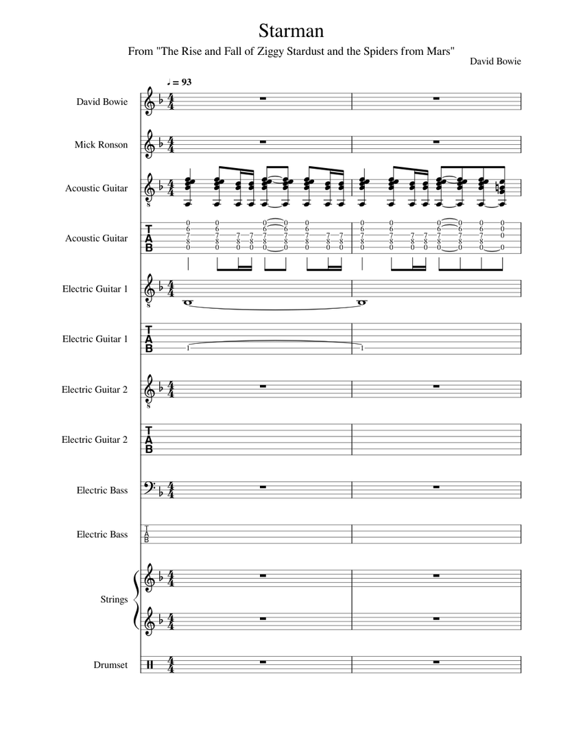 Starman - David Bowie Sheet music for Drum Group, Strings Group, Vocals ...