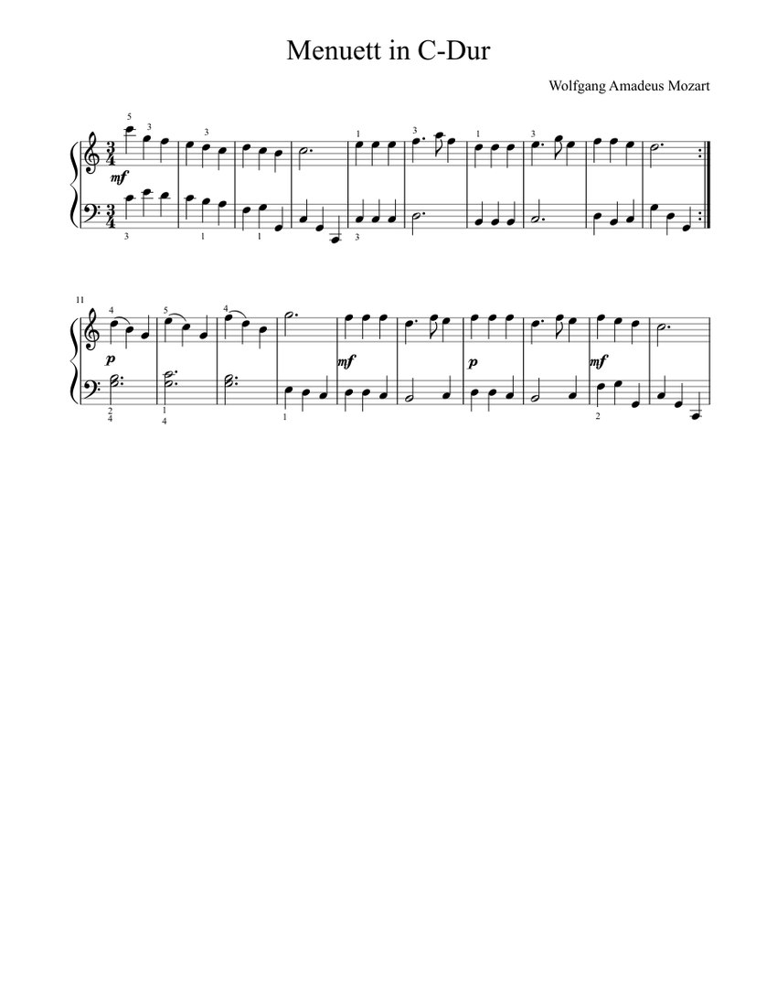 Minuet in C-Major Sheet music for Piano | Download free in PDF or MIDI | Musescore.com