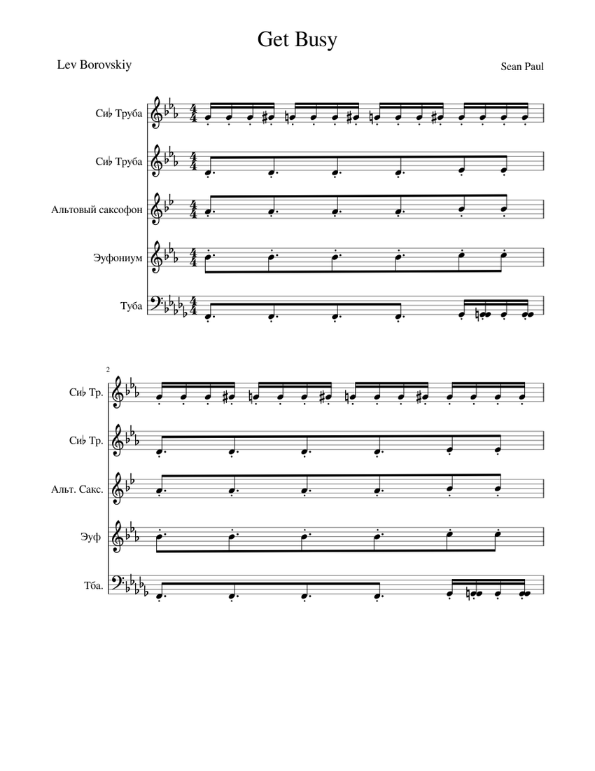 Get Busy Sheet music for Trumpet, Alto Saxophone, Tuba | Download free ...