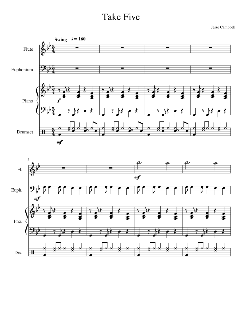 Take Five Sheet music for Piano, Flute, Drum Group, Euphonium (Mixed ...