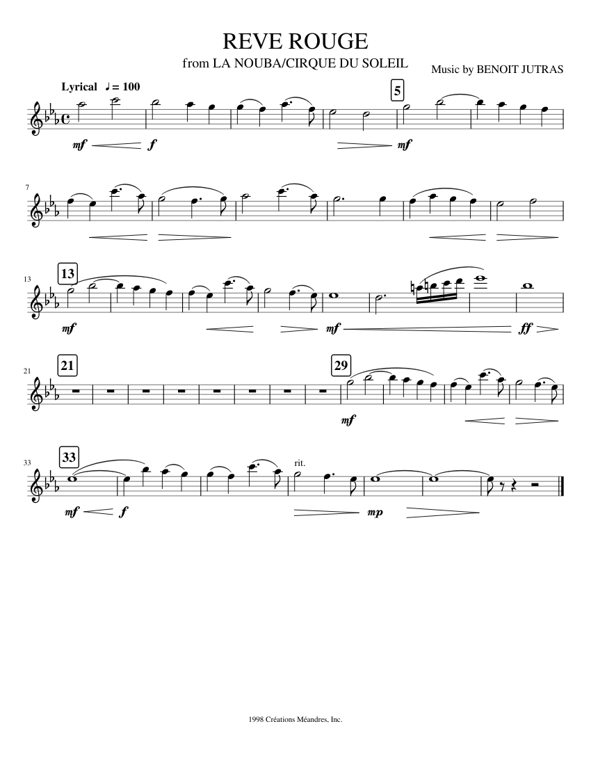 REVE ROUGE sheet music for Flute download free in PDF or MIDI