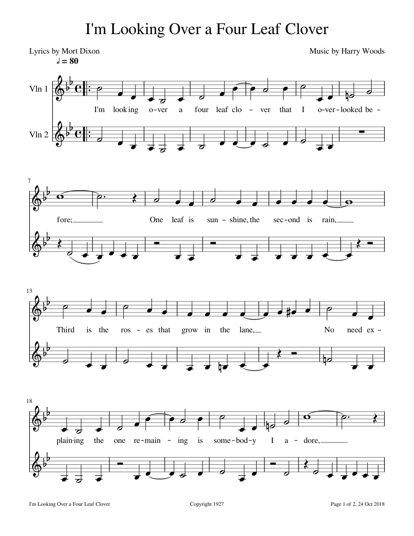 I'm Looking Over a Four Leaf Clover Sheet music for Violin | Download ...