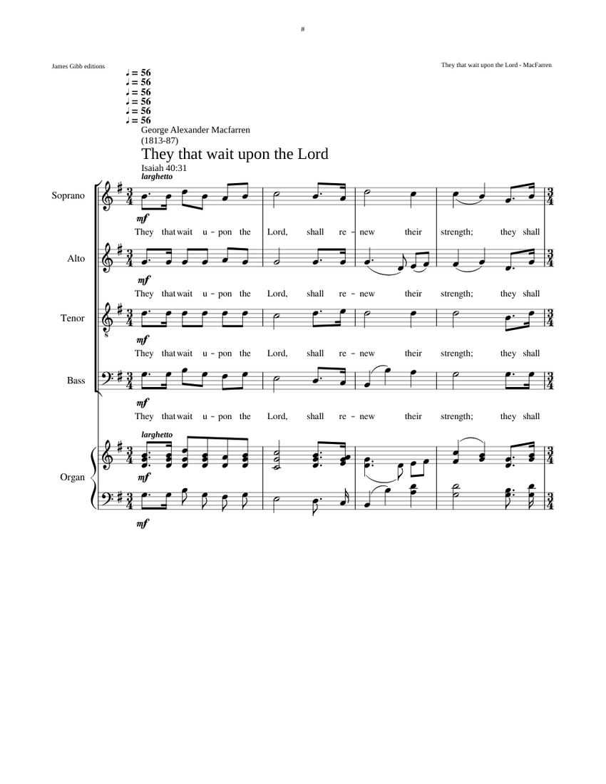They that wait upon the Lord - George Alexander Macfarren Sheet music ...