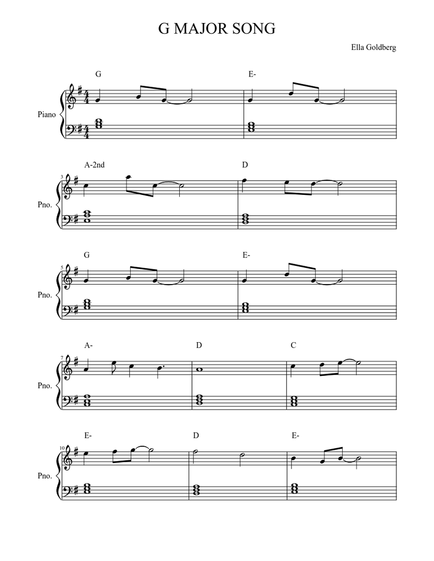 G MAJOR SONG Sheet music for Piano (Solo) | Musescore.com