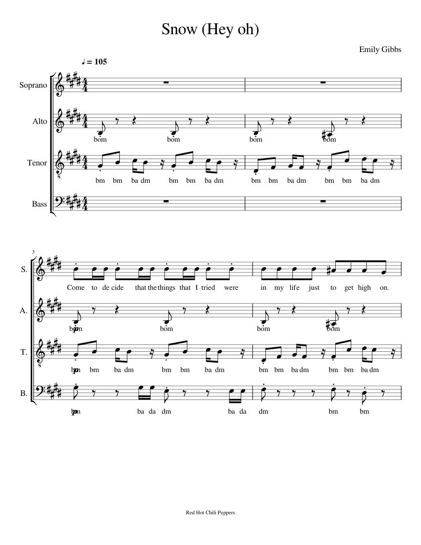 Snow (Hey oh) sheet music for Voice download free in PDF or MIDI