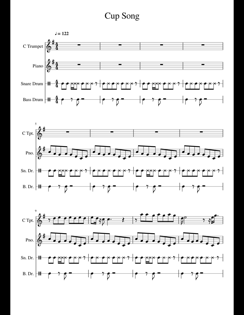 Cup Song sheet music for Piano, Trumpet, Percussion download free in ...