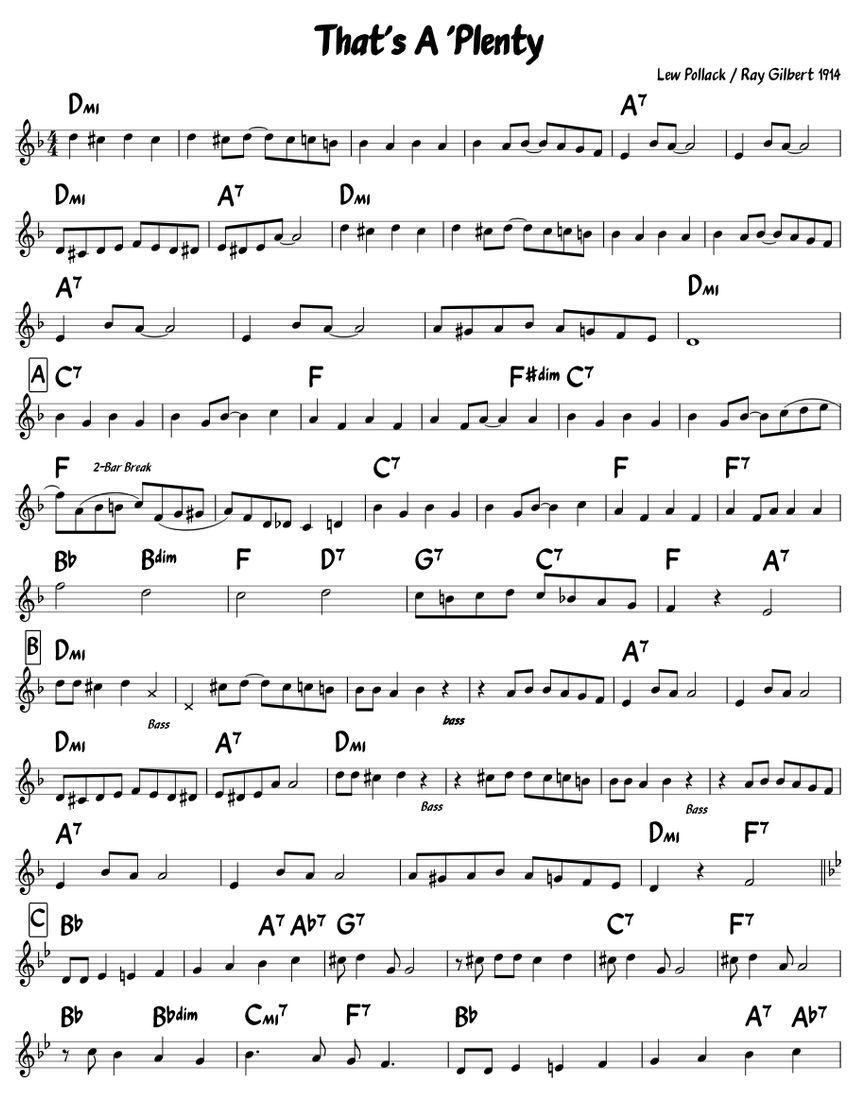 That's A 'Plenty Sheet music | Download free in PDF or MIDI | Musescore.com