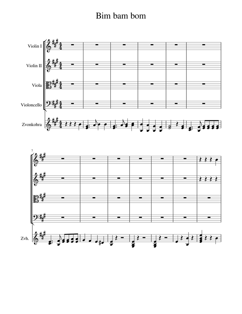 Bim bam bom Sheet music for Violin, Viola, Cello, Percussion | Download ...
