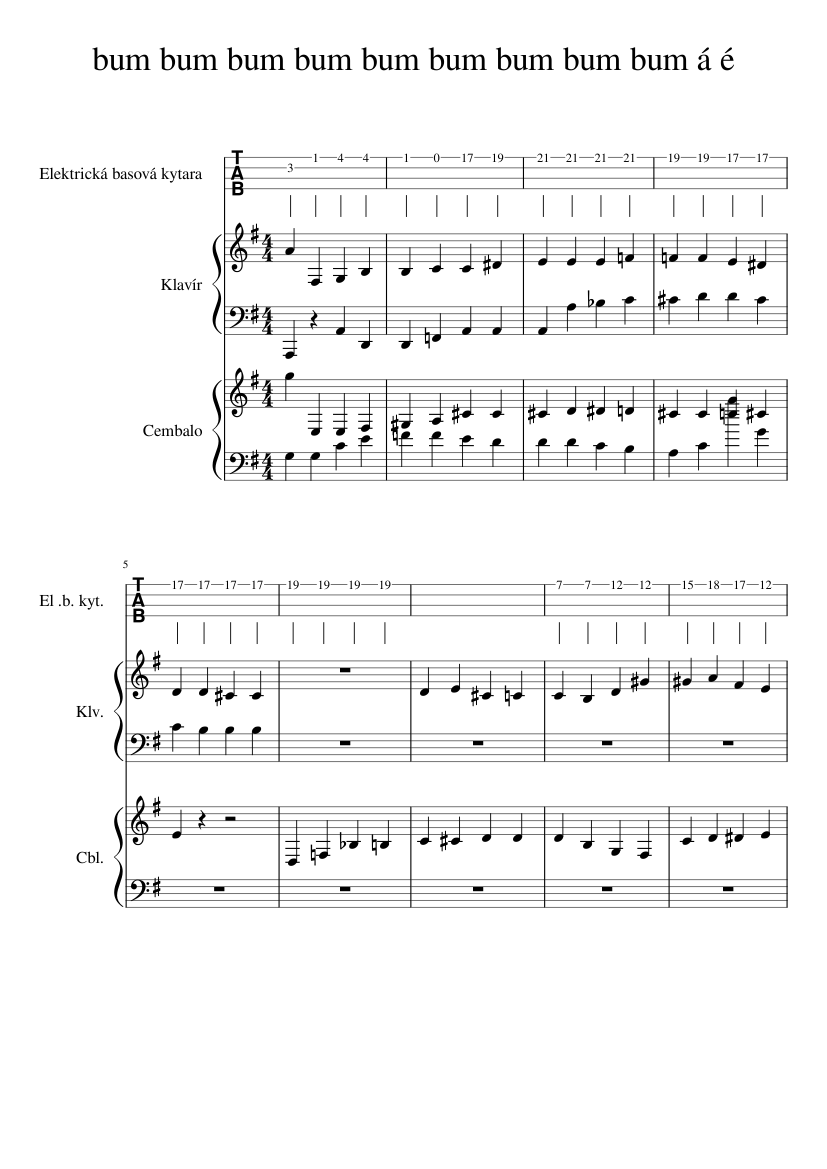bum bum bum bum bum bum bum bum bum á é sheet music for Piano, Bass ...