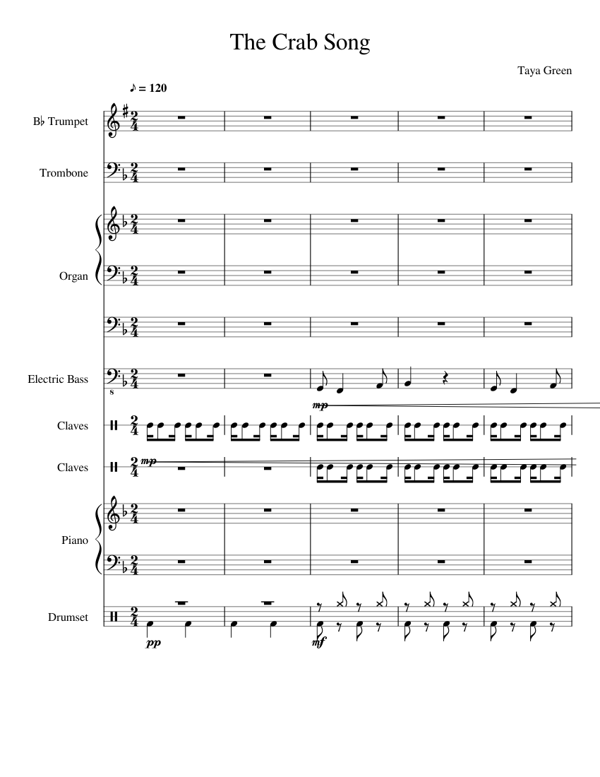 The Crab Song sheet music for Piano, Trumpet, Trombone, Organ download ...