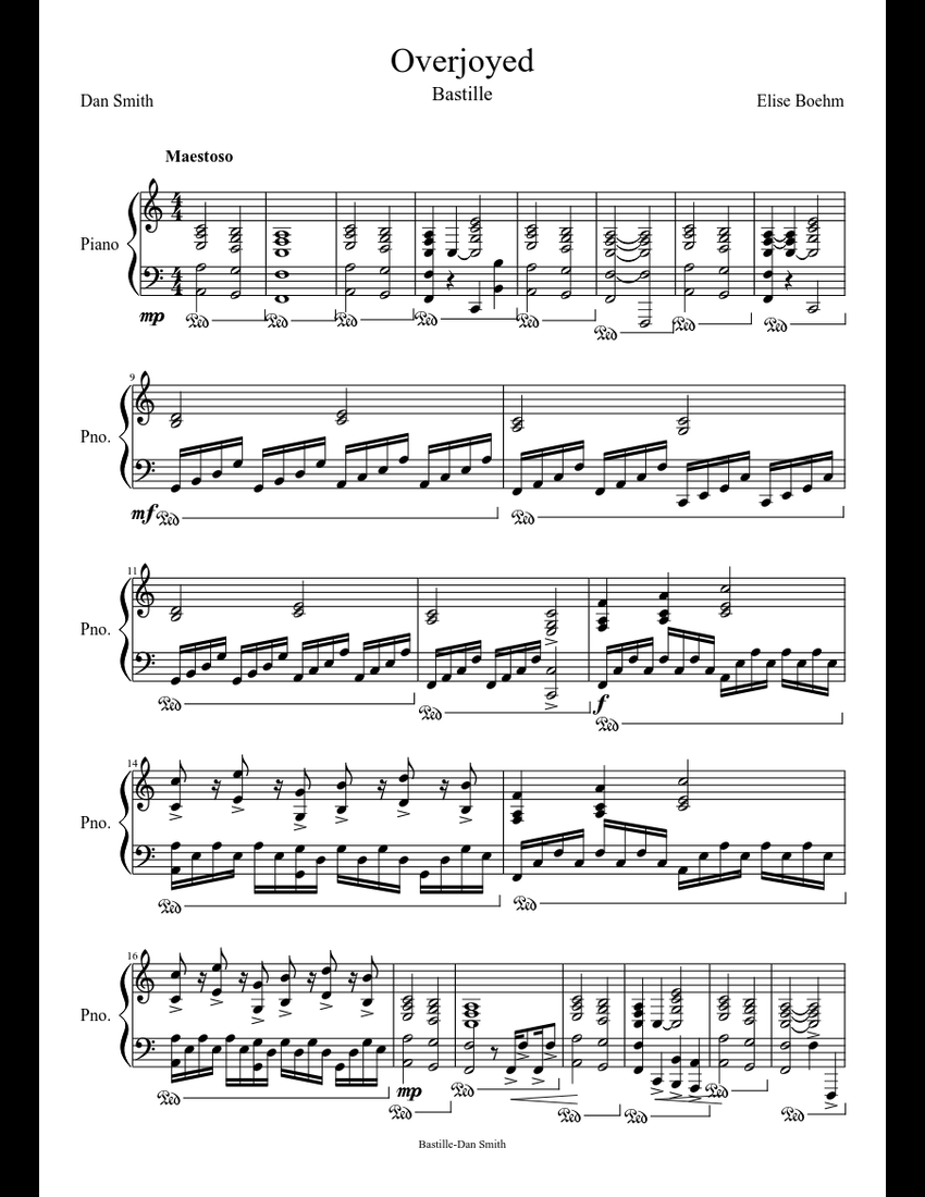 Overjoyed-Bastille sheet music download free in PDF or MIDI