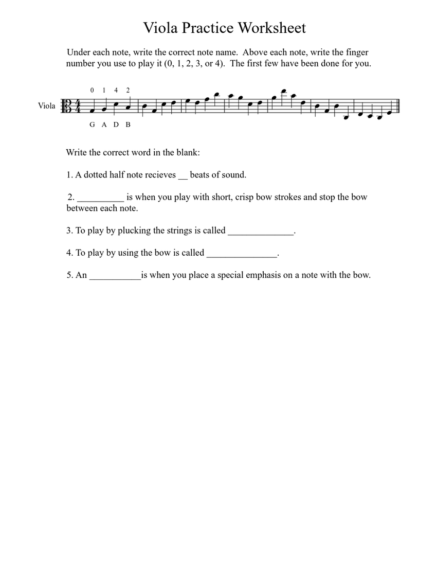 Viola Practice Worksheet Sheet music for Viola (Solo) | Musescore.com