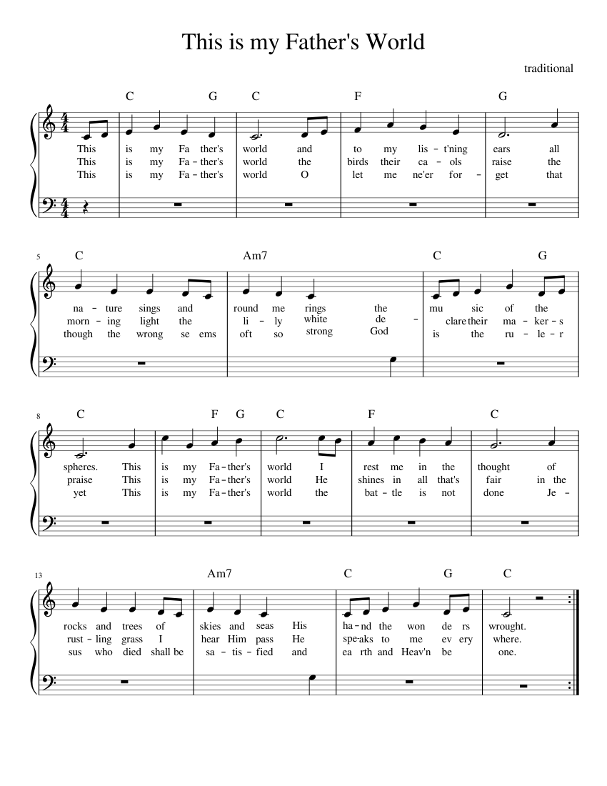 This Is My Father's World sheet music for Piano download free in PDF or ...