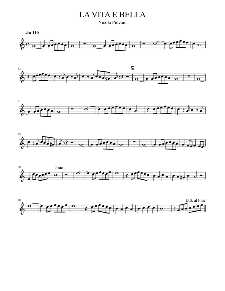 LA VITA E' BELLA Sheet music for Flute | Download free in PDF or MIDI | Musescore.com