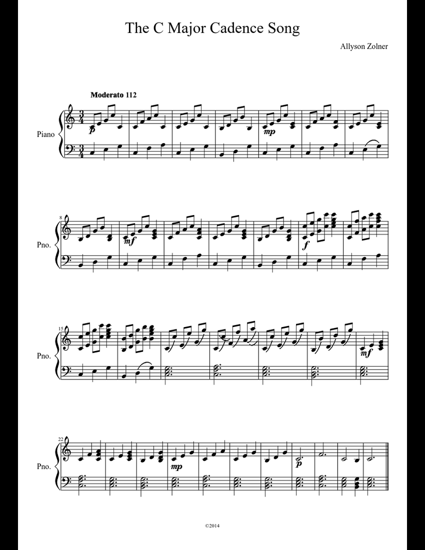 The C Major Cadence Song sheet music download free in PDF or MIDI