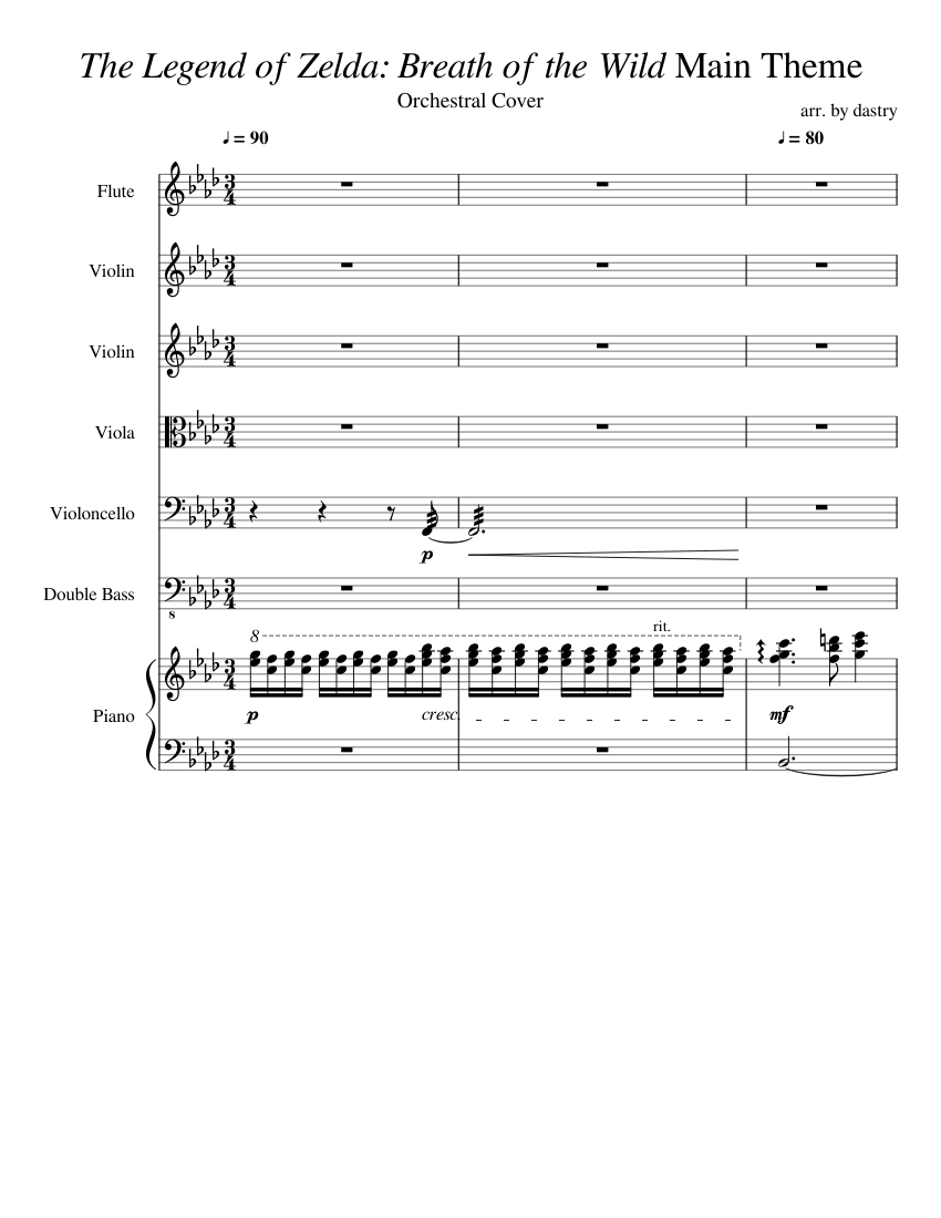 The Legend of Zelda: Breath of the Wild Main Theme Sheet music for Piano, Violin, Flute, Cello ...