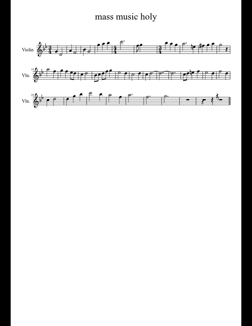 mass holy sheet music for Violin download free in PDF or MIDI