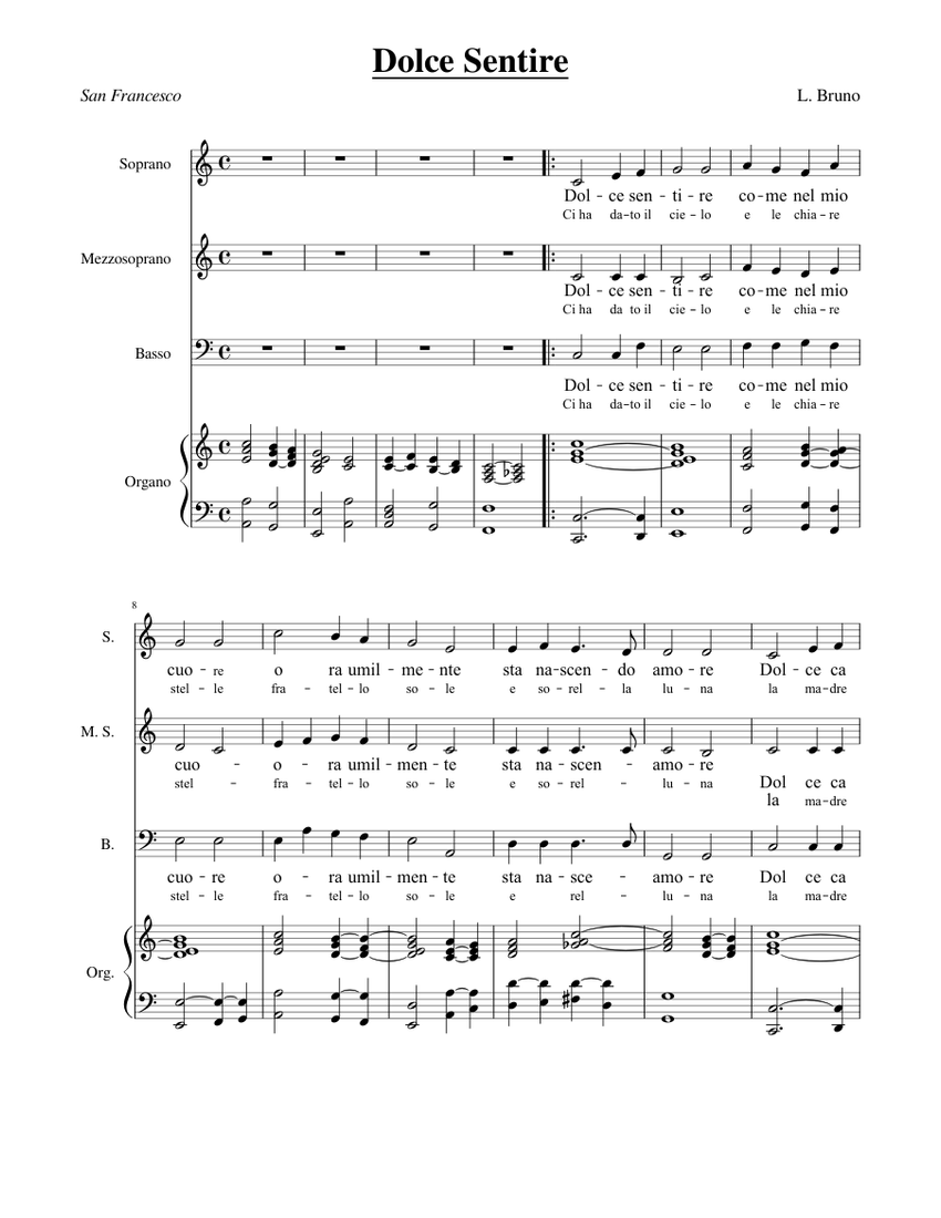 Dolce Sentire Sheet music for Voice, Organ | Download free in PDF or MIDI | Musescore.com