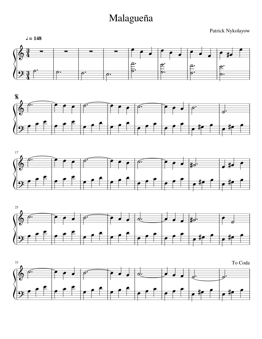 Malagueña sheet music for Piano download free in PDF or MIDI