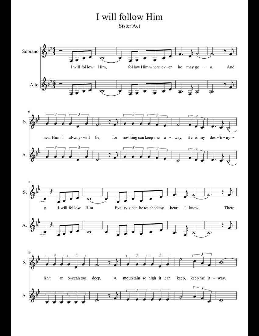 I will follow Him sheet music for Voice download free in PDF or MIDI