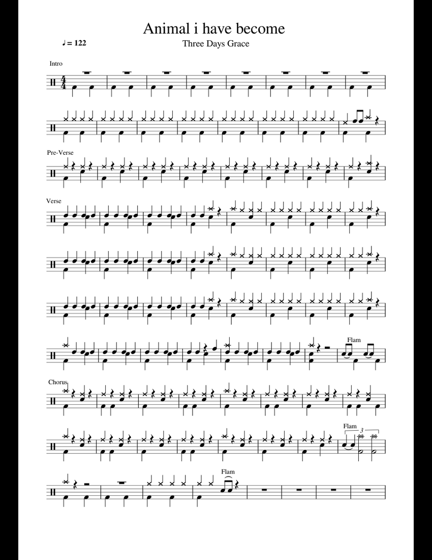 Animal i have become - Three Days grace sheet music for Percussion ...