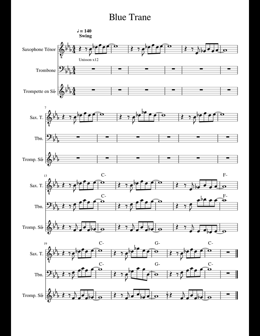 Blue Trane - John Coltrane sheet music for Tenor Saxophone, Trombone, Trumpet download free in ...