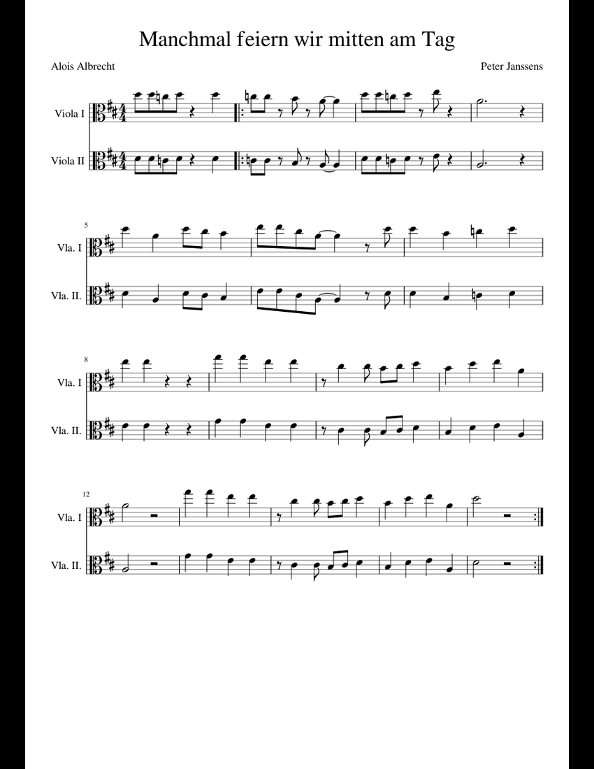 Manchmal feiern wir mitten am Tag sheet music for Piano, Violin ...
