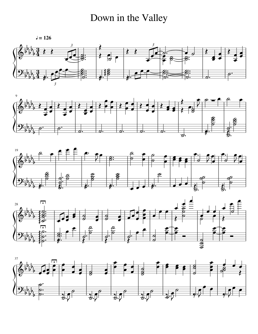 Down in the Valley sheet music for Piano download free in PDF or MIDI