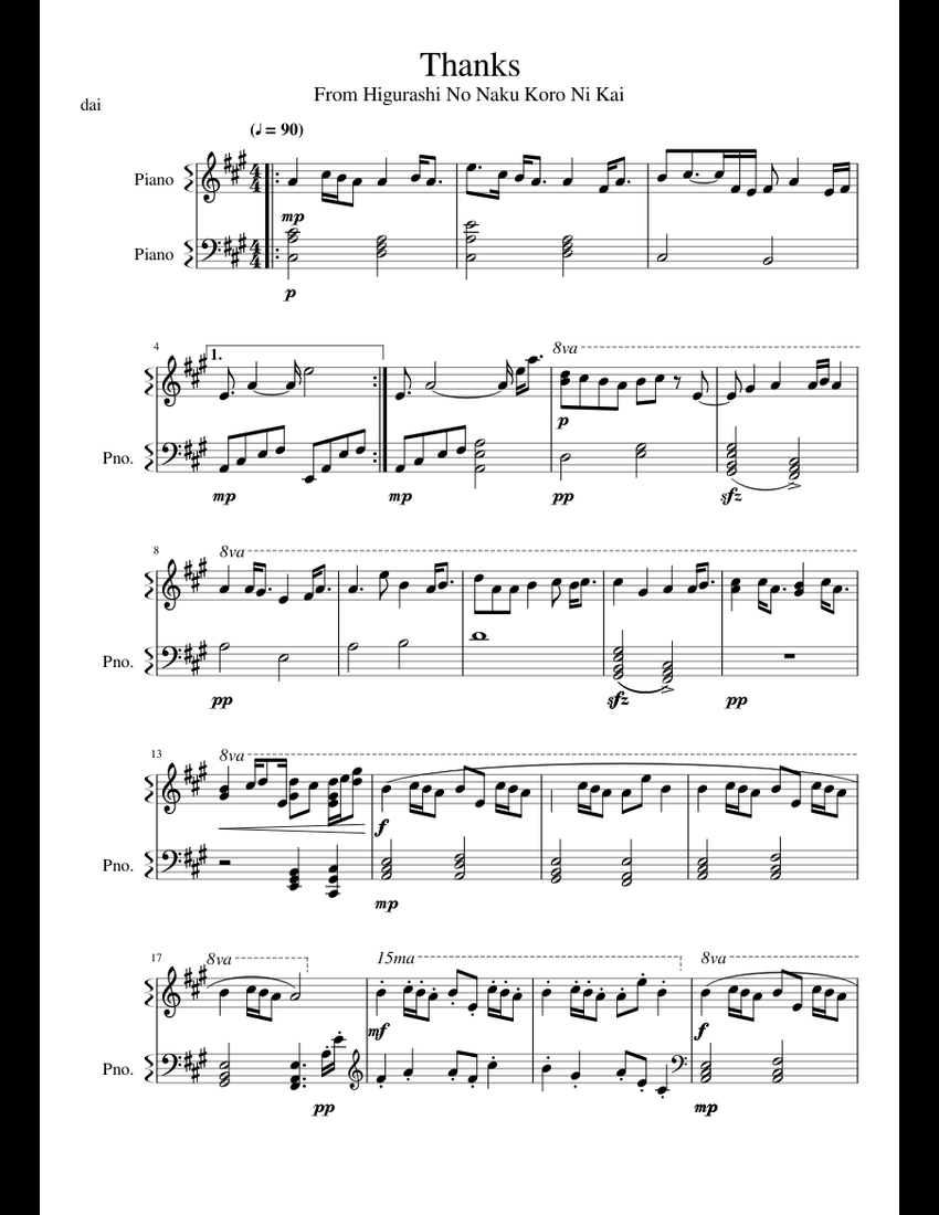 Thanks sheet music for Piano, Percussion download free in PDF or MIDI