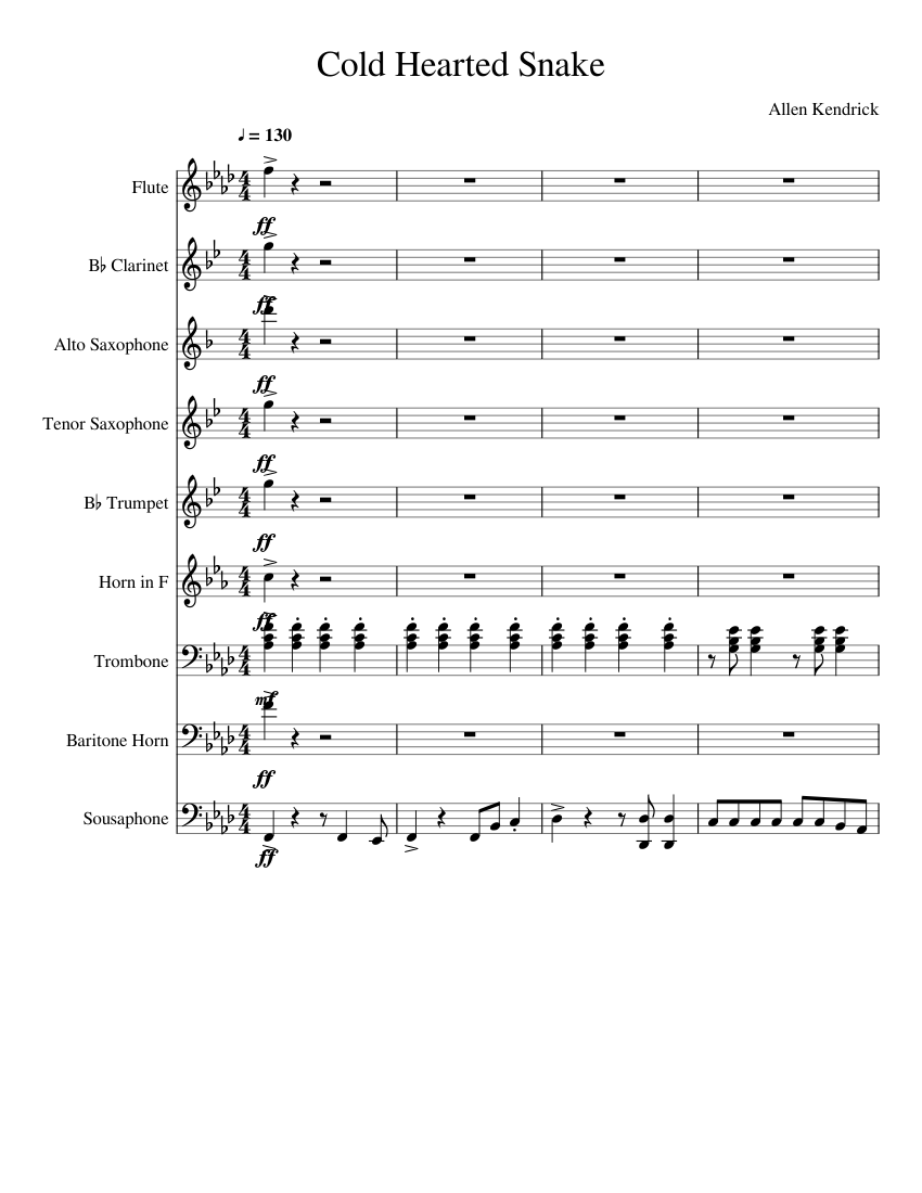 Cold Hearted Snake Sheet music for Flute, Clarinet, Alto Saxophone ...