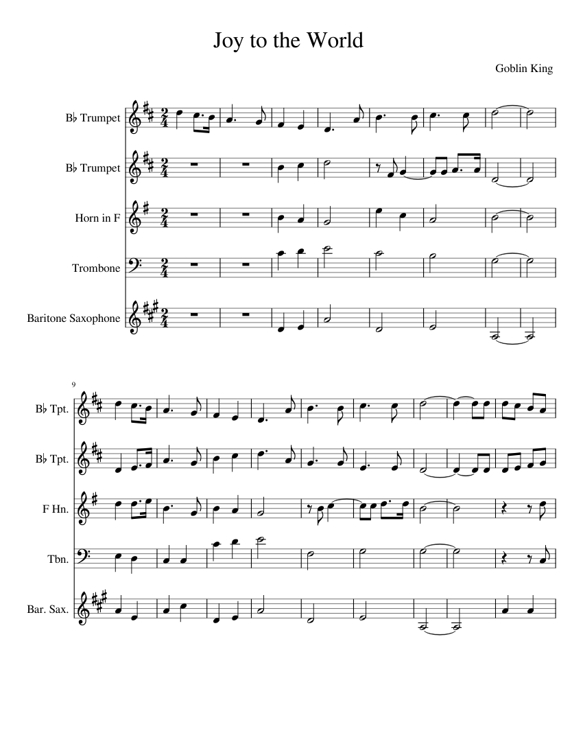 Joy to the World Sheet music for Trumpet, French Horn, Trombone ...