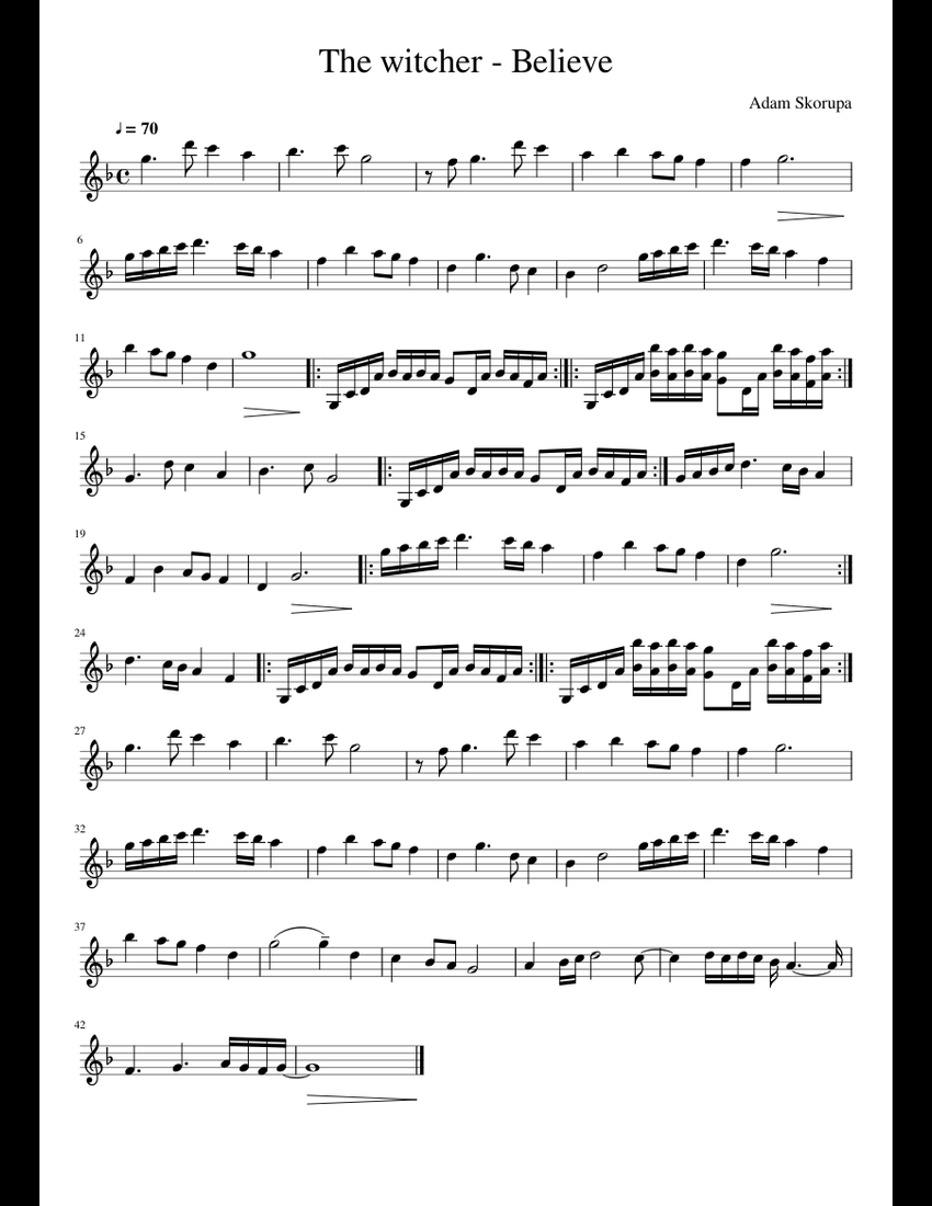 The witcher - Believe sheet music for Violin download free in PDF or MIDI