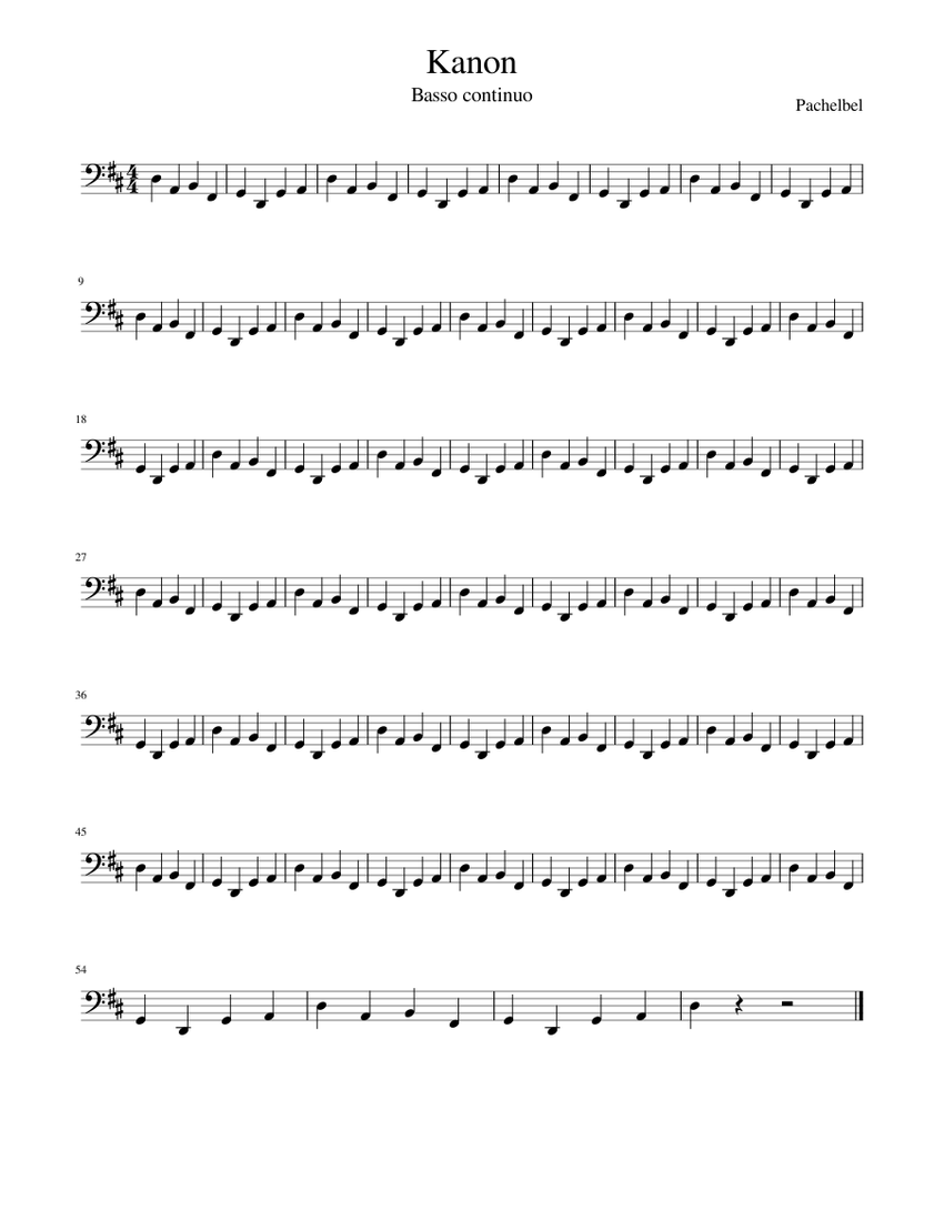 Kanon Pachelbel Basso continuo Sheet music for Cello | Download free in ...