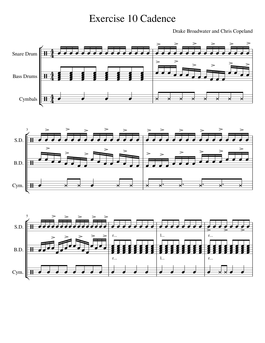 Exercise 10 Cadence sheet music for Percussion download free in PDF or MIDI