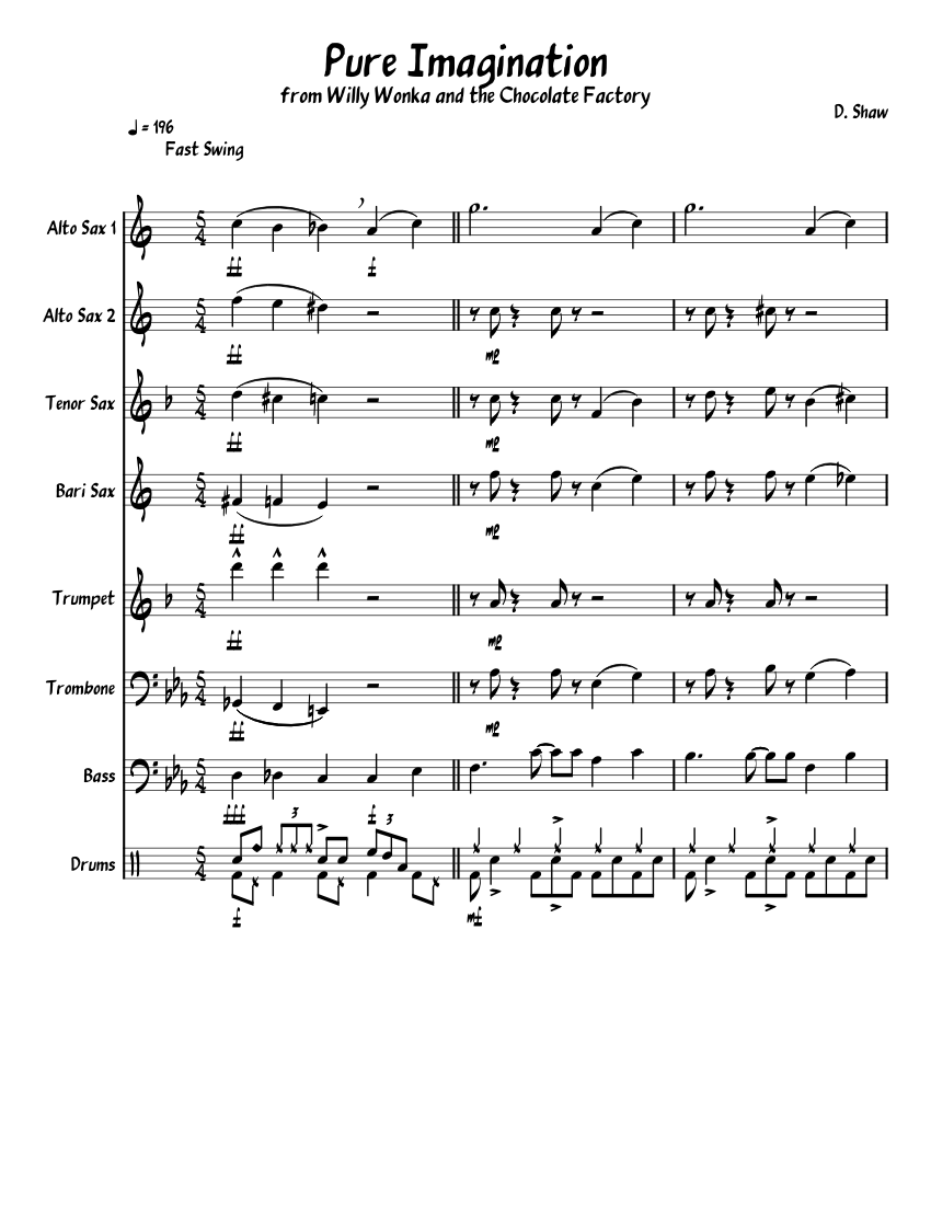 Pure_Imagination sheet music for Alto Saxophone, Tenor Saxophone, Baritone Saxophone, Trumpet ...