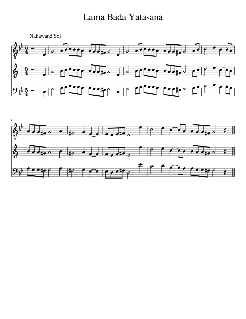 Lama Bada Yatasana Sheet music for Clarinet (Bass), Accordion, Clarinet (Contrabass) | Musescore.com