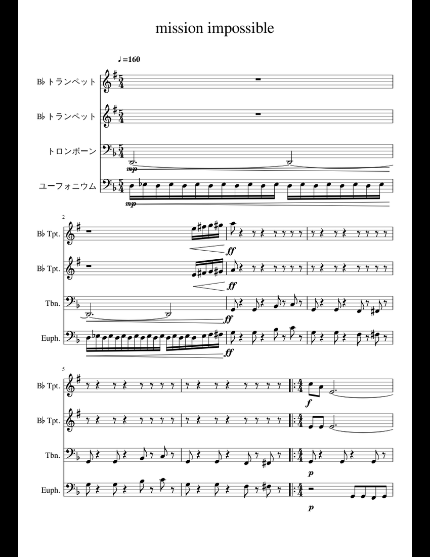 mission impossible sheet music for Trumpet, Trombone, Tuba download ...